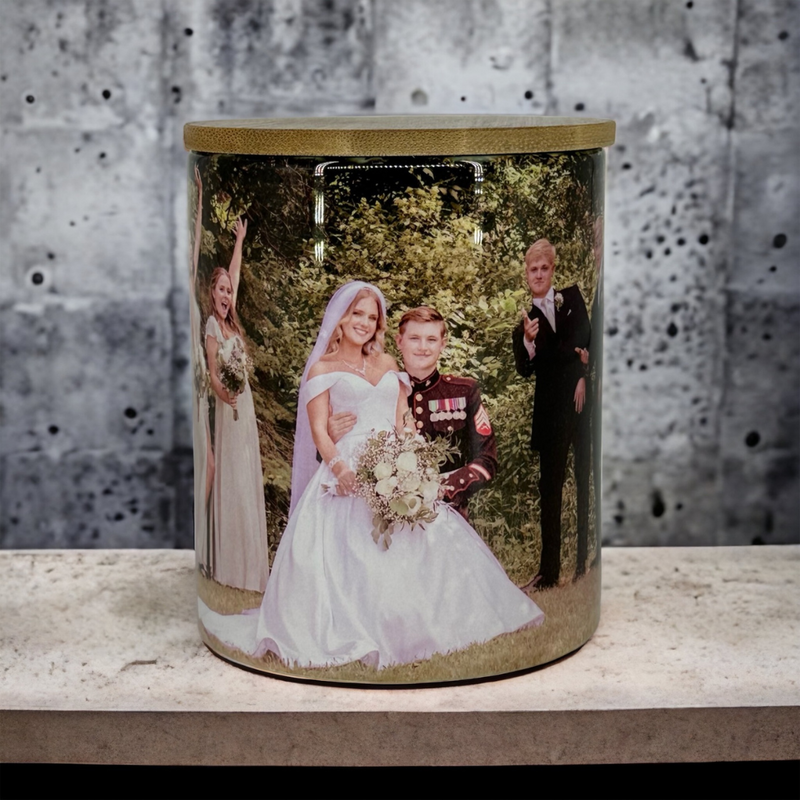 Sublimation Ceramic Candle Jar 11oz Canister Bamboo Lid - subthisandthat